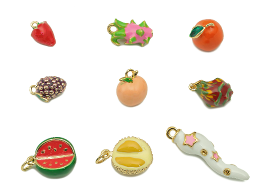 Enamel Fruit Earring Charms - Watermelon Enamel Pendant , 18K Gold Pla ...
