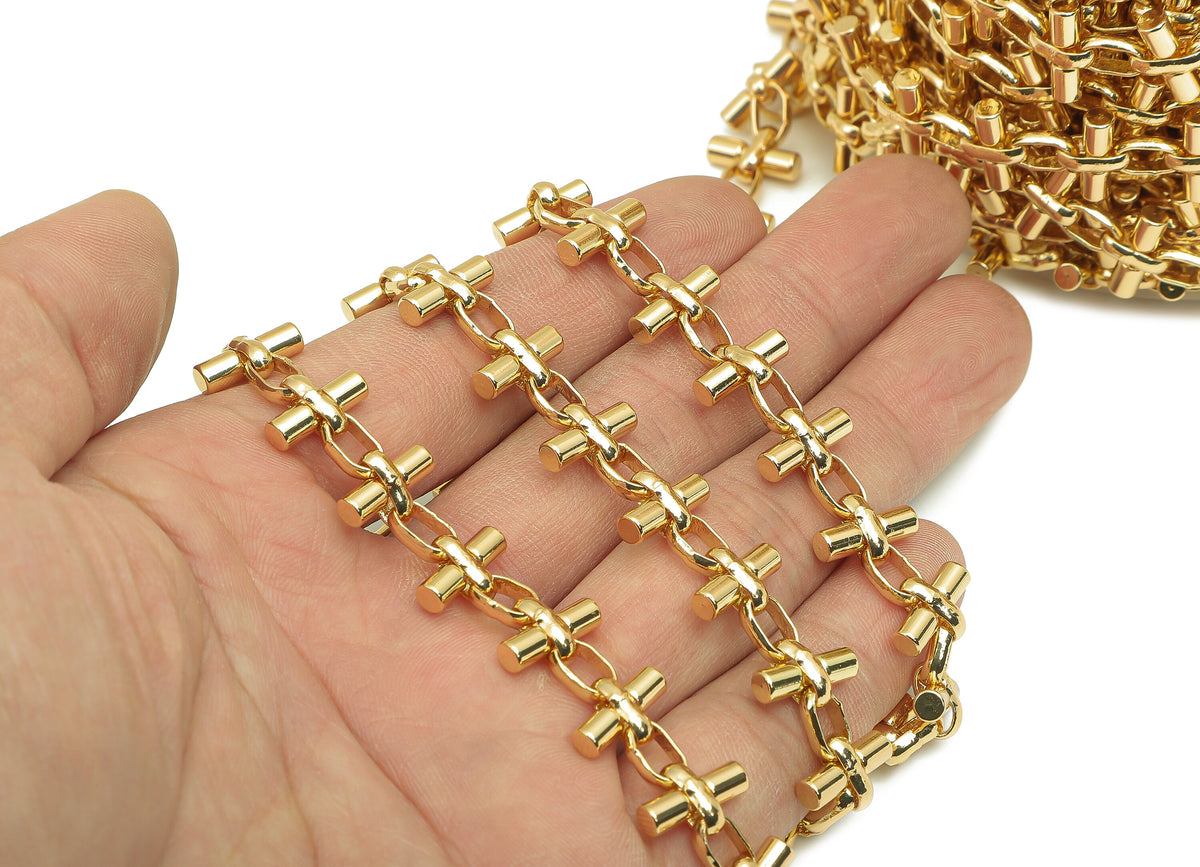 Brass Thick Oval Cylinder Chain - Lattice Chains For Bracelet - Bar Be ...