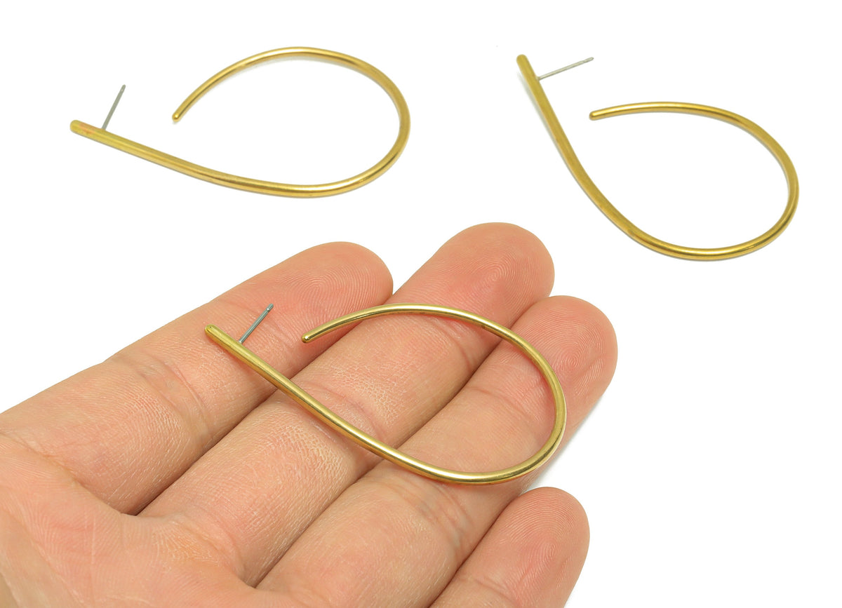 Brass Wire Earring Post - Raw Brass Drop Bent Wire Earring Stud - Twine ...
